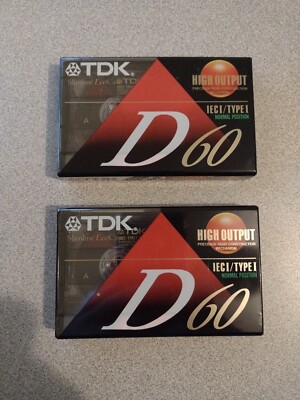 2 Sealed TDK D60 Cassette Tapes 60 Min IECI Type I Normal Position High ...