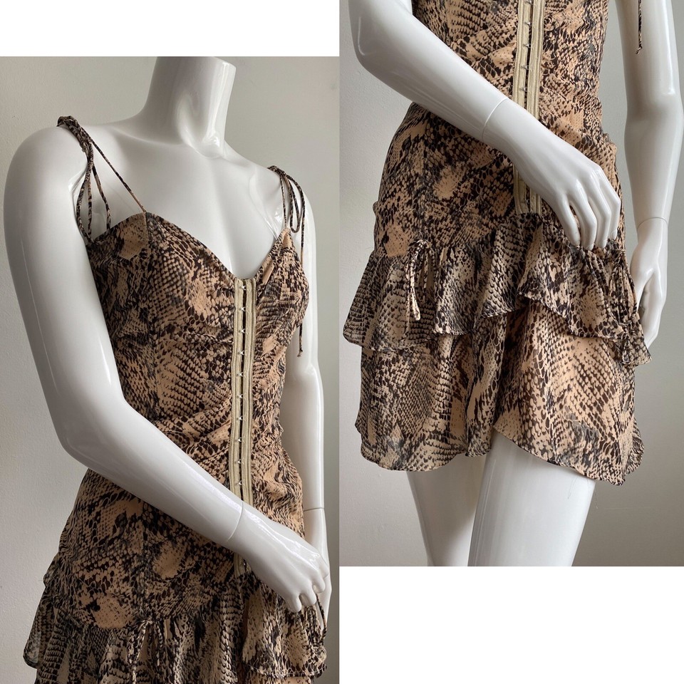 Skylar + Madison Snake Print Cinched Mini Ruffle Dress Retro Frill ...