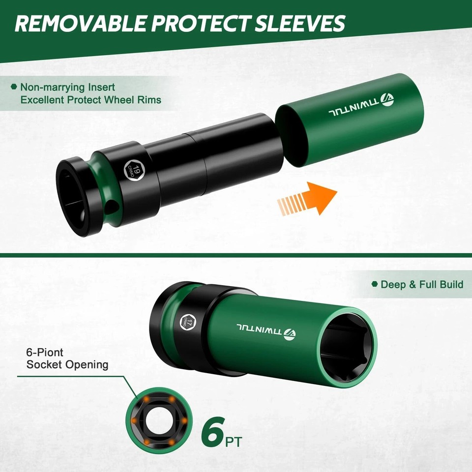 1/2" Wheel Protector Impact Socket Set, 5Pcs Non-Marring Lug Nut Socket ...