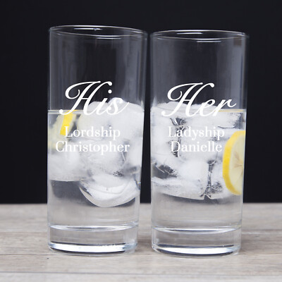 Personalised His Lordship & And Hers Ladyship Hi Ball Glasses Set Gifts ...