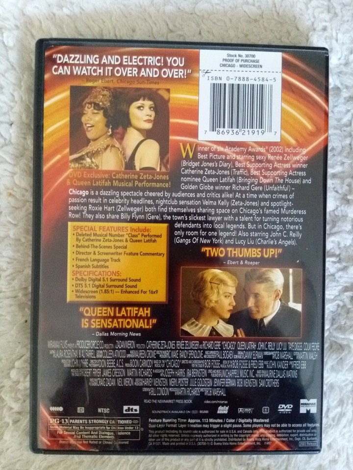 Chicago (DVD, 2003, Widescreen) Richard Gere, Renee Zellweger ...