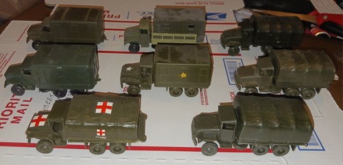 (F-14) 8 Roco Assorted Army Trucks. Missing A Few Pieces. Painted. Sold ...