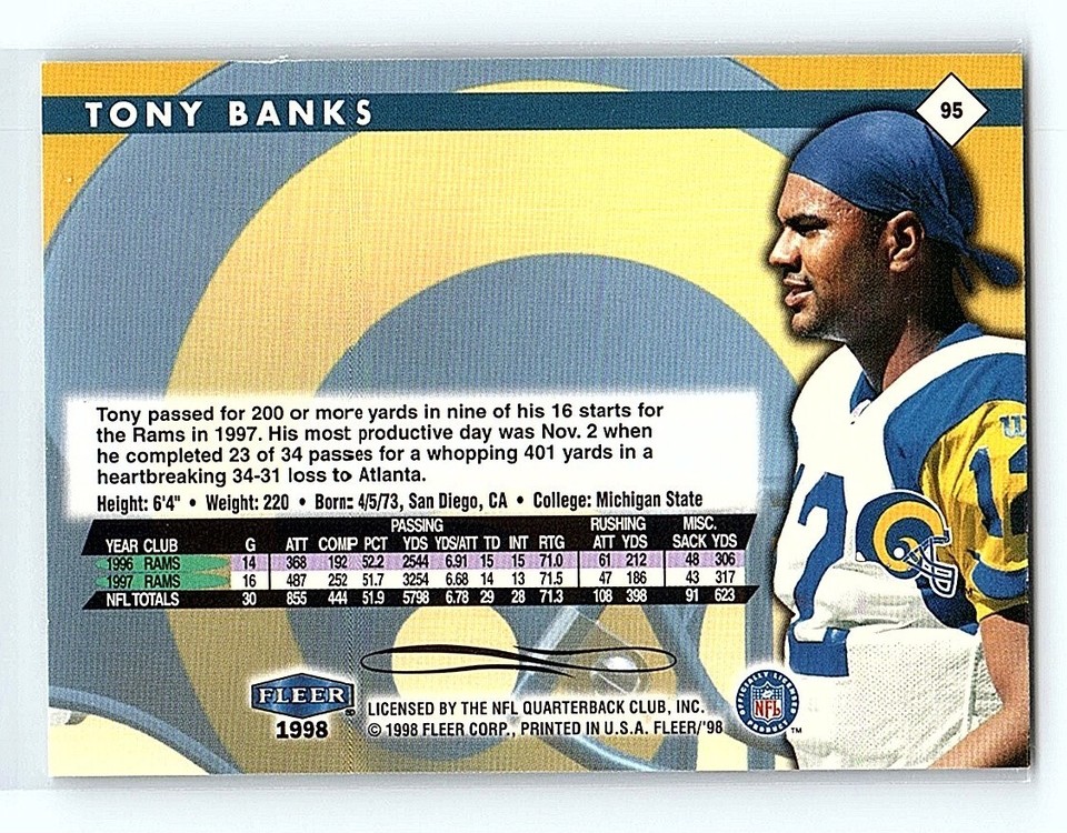 1998 Fleer Tradition Tony Banks St. Louis Rams #95 | eBay