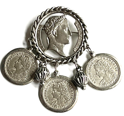 VINTAGE EMPEROR NAPOLEON FAUX FRENCH COINS & BANGLES SILVER TONED ...