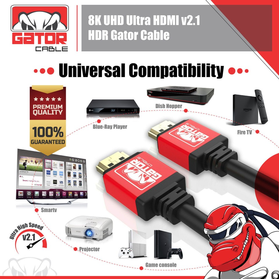 HDMI Cable 8K UHD 2.1 HDTV 3D 2160P HDR 120Hz 48Gbps Dolby HDCP 2.2 RGB ...