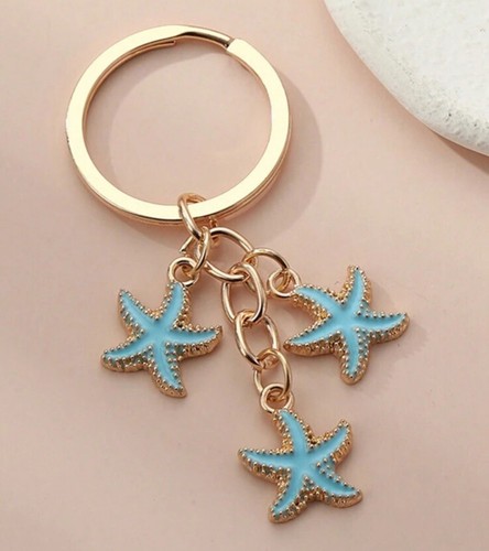 Starfish Beach Ocean Keyring Gold Blue Charm Keychain Handbag Keys Gift ...