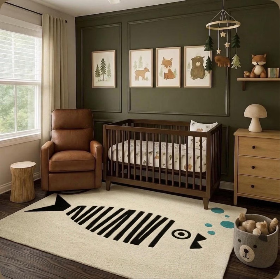 Hand Tufted Wool Fish Rug, Modern Nursery Kids Room Decor Handmade ...