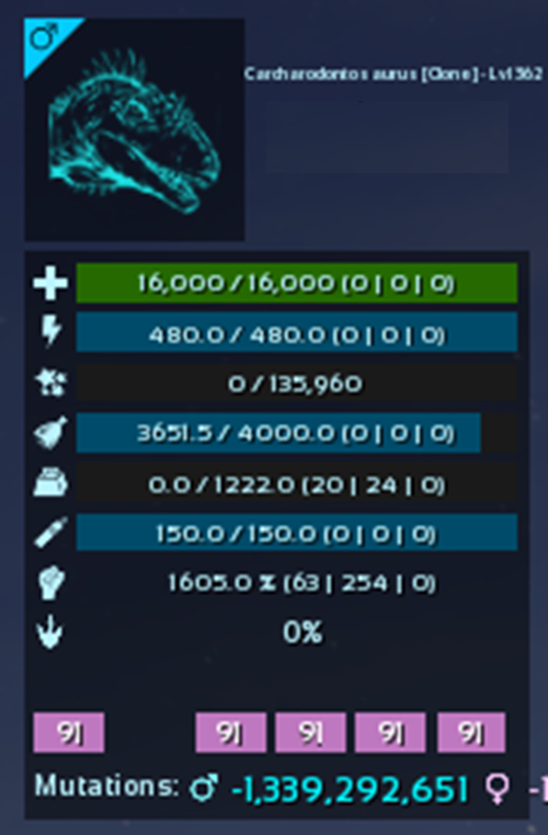 Ark Survival Ascended PVE ASA L362 Carcha MAX MELEE 1605% [CLONE] Carch ...