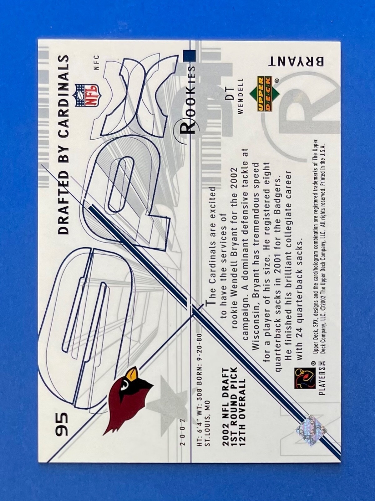 2002 SPx Football #95 Wendell Bryant Rookie RC /1500 Cardinals | eBay