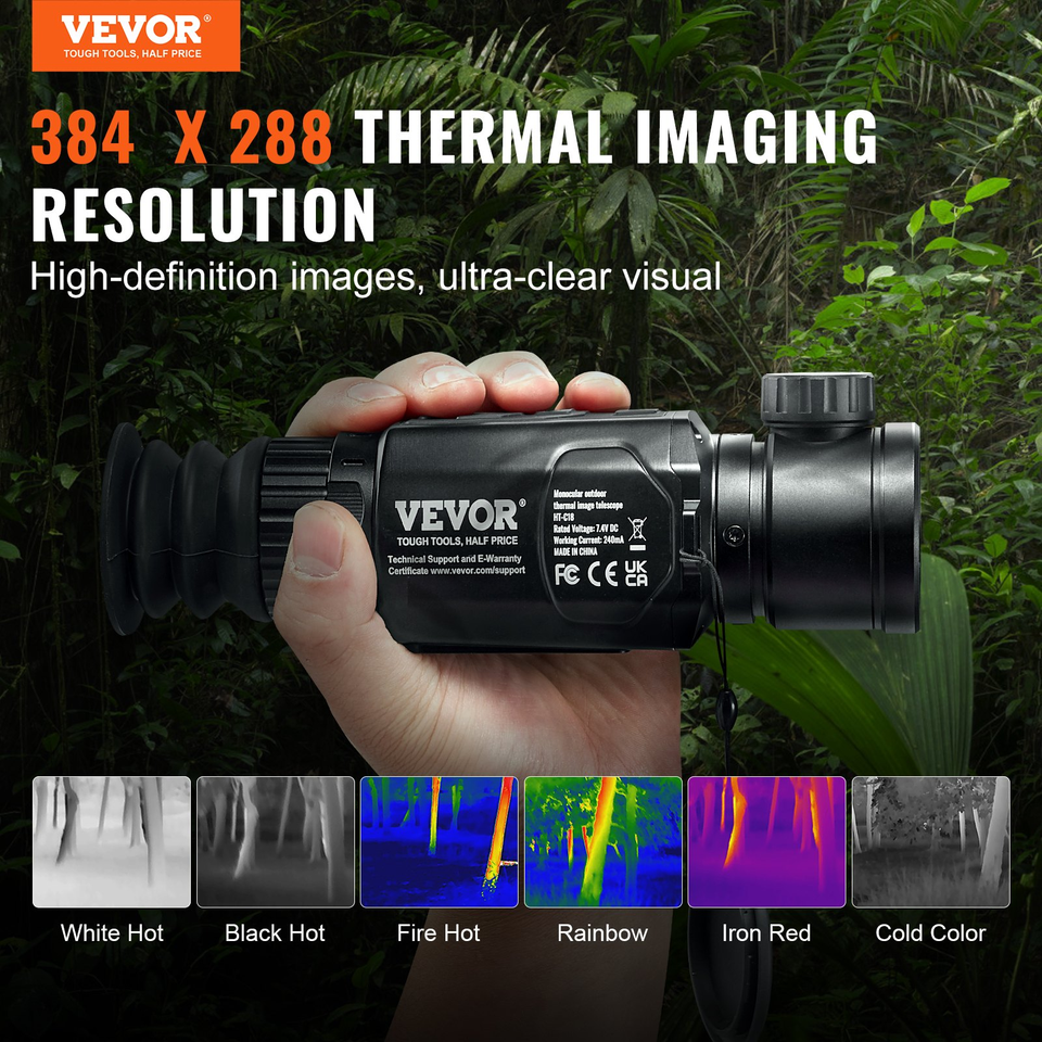 VEVOR Thermal Scope , 384x288 Scope IP54 Waterproof 8x Zoom 0.39" OLED ...