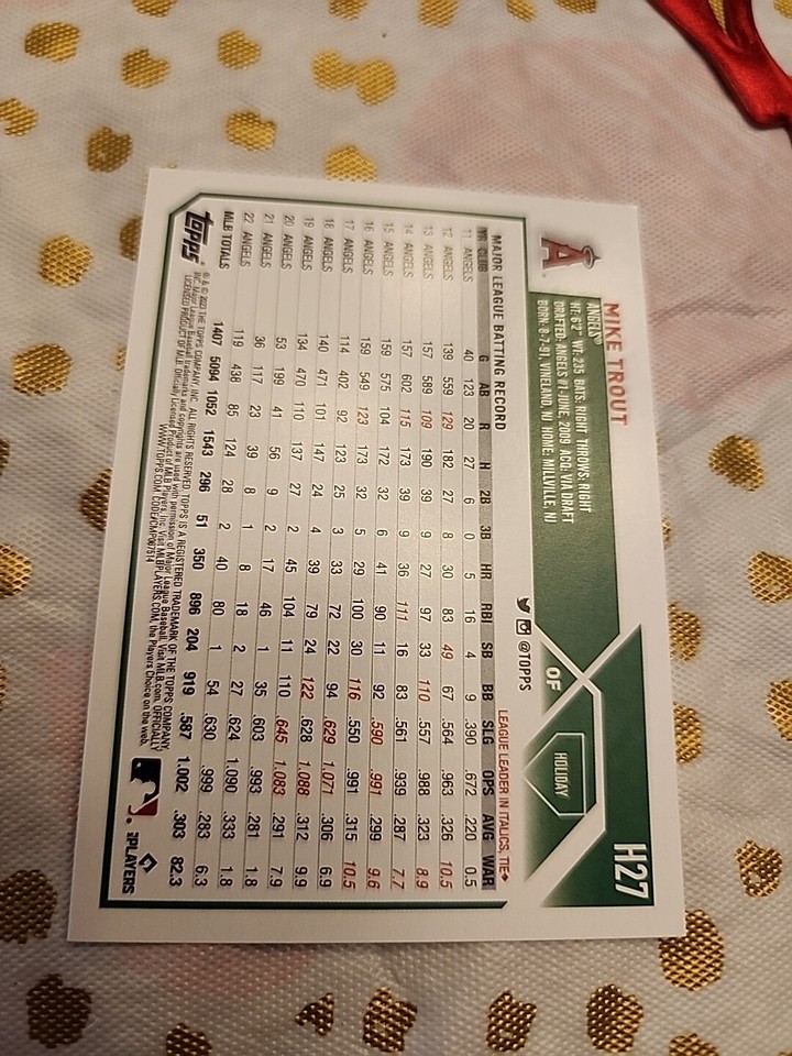 2023 Topps Holiday MIKE TROUT SP Candy Cane Bat Code 514 Angels H27 | eBay