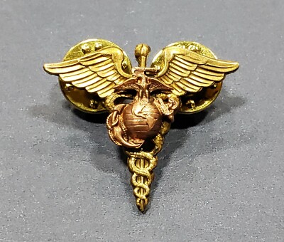 Medical USMC Corpsman Collar Brass Badge Pin EGA Marine Military Medic ...