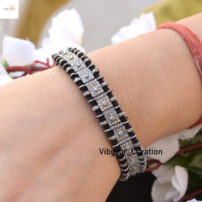 Pave Diamond Macrame Thread 925 Sterling Silver Clasp Lock Black Thread ...