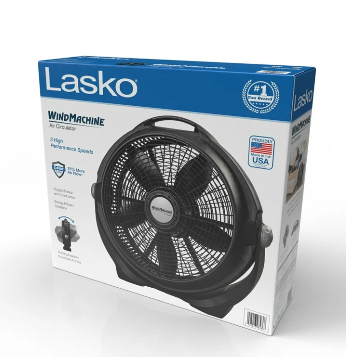 Lasko Wind Machine 20 inch 3-Speed Air Circulator Floor Fan, Black ...