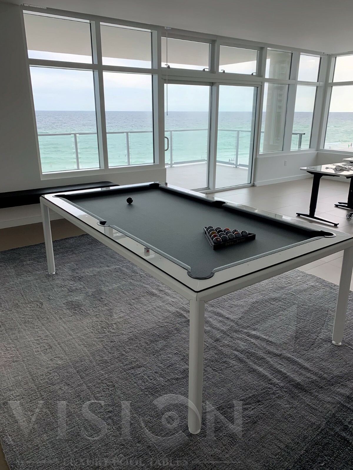 White 8' Modern Convertible Pool Billiard Table 'Ultra'; dining/desk ...