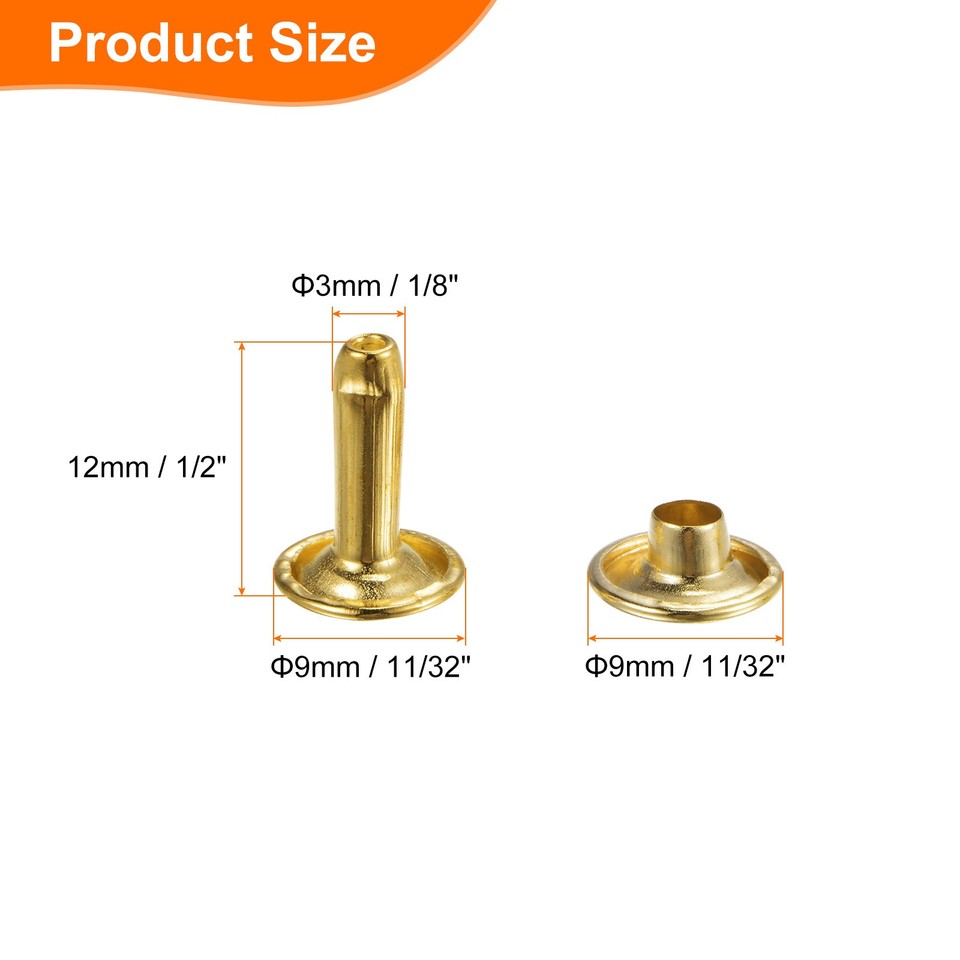 100Set Double Cap Leather Rivet,9x12mm Round Cap Tubular Metal Craft ...