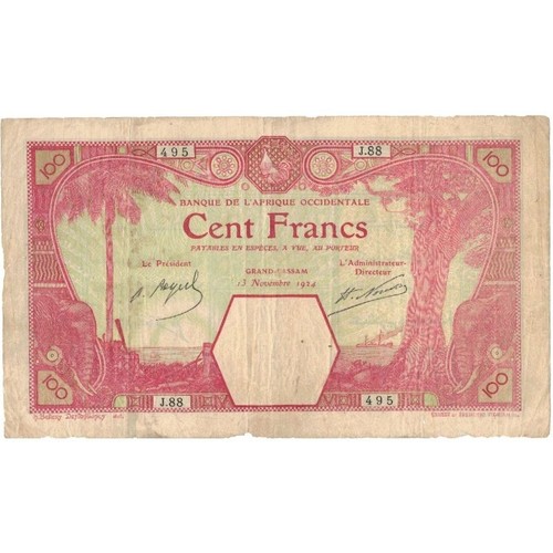 [#807665] Banknote, French West Africa, 100 Francs, 1924, 1924-11-13 ...