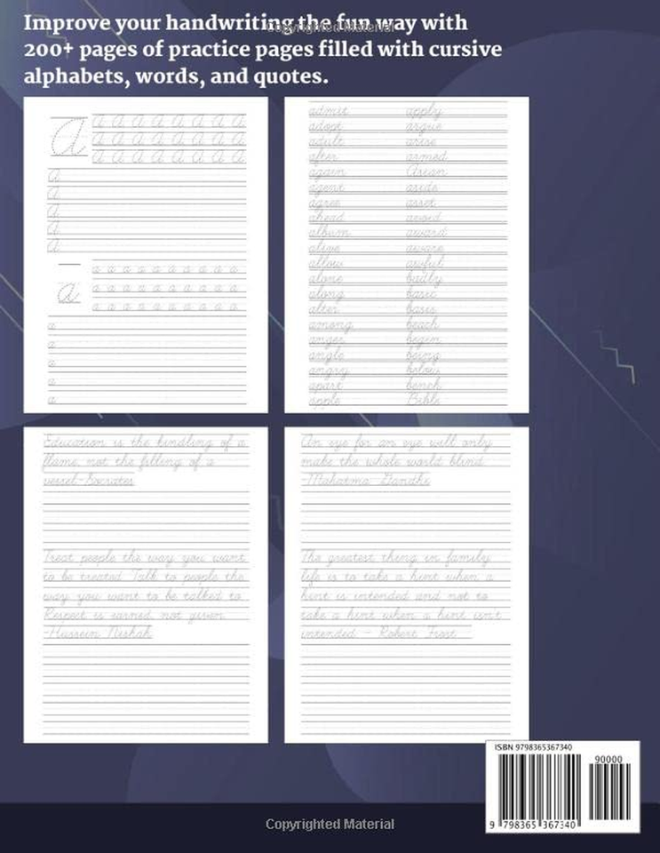 Cursive Handwriting Workbook for Adults - 200+ Pages of Handwriting ...