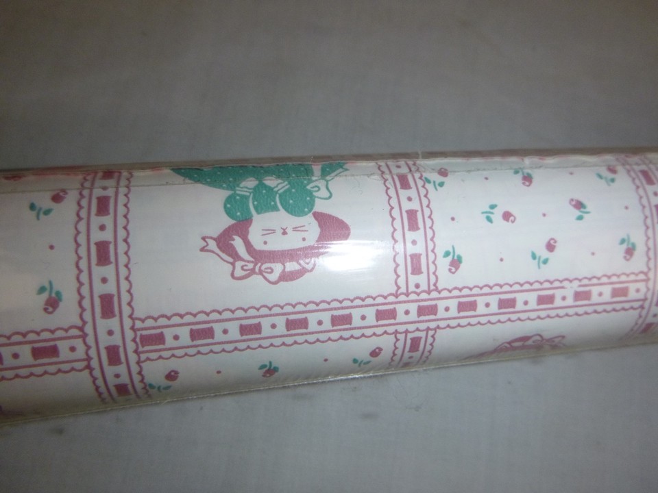 NOS Vtg 1988 Vinyl Adhesive Contact Paper Cat in Bonnet Teal Dusty Pink ...