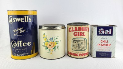 Vintage Tin Can Clabber Girl 2lb, Caswell's Coffee, Gel Spice, Decoware ...