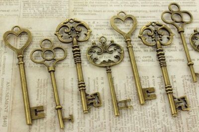 9Pcs Large Antique Vintage Old Brass Skeleton Keys Lot Cabinet Lock ...