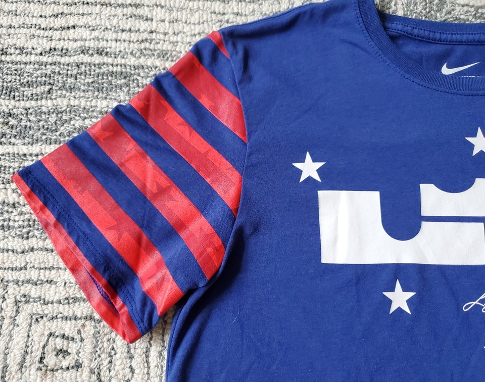 Nike LeBron James LJ Crown Logo T-Shirt-Red/White/Blue-Athletic Cut ...