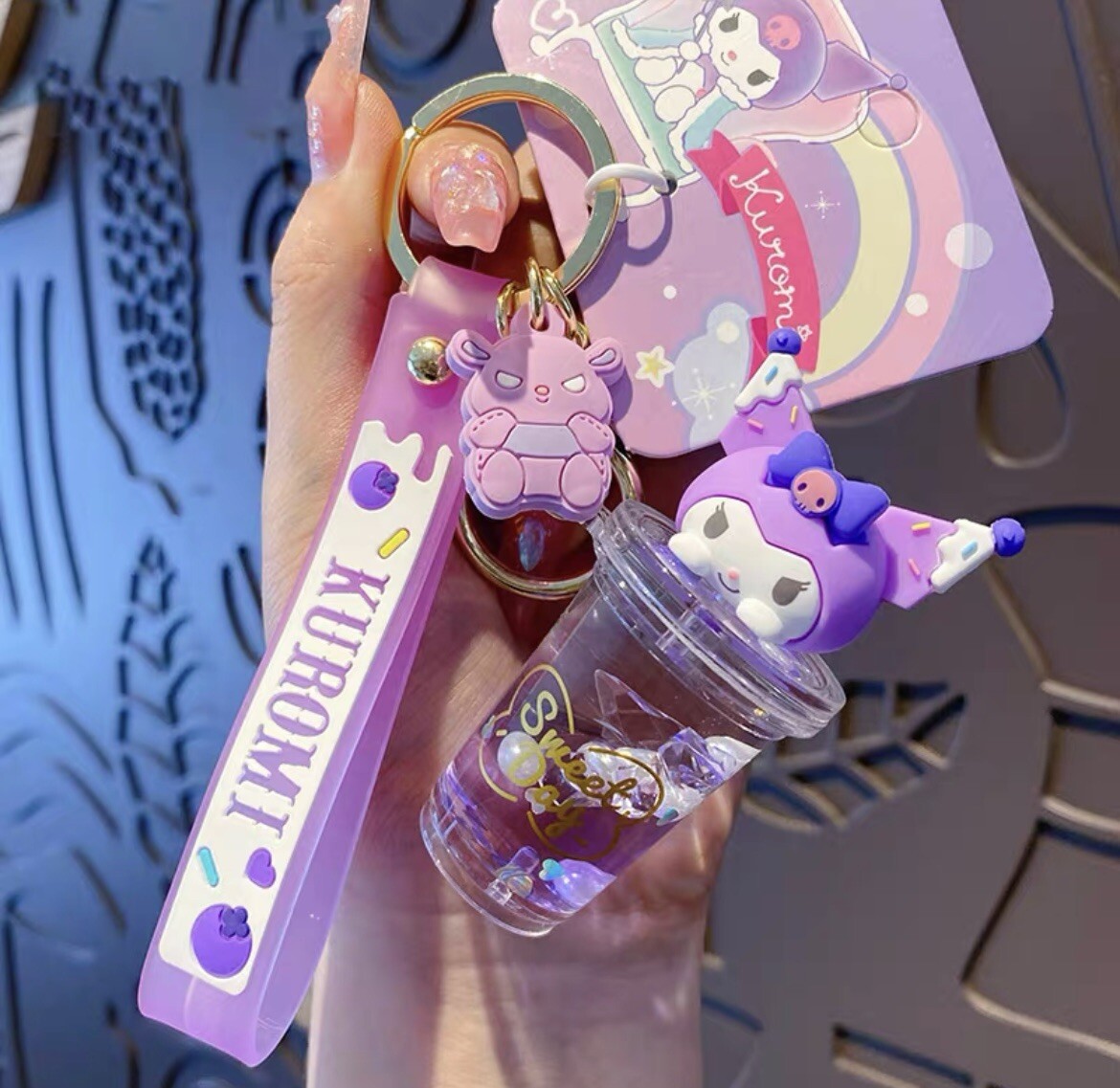 GENUINE SANRIO BUBBLE TEA KUROMI ACRYLIC KEYCHAIN CUTE KEYRING LICENSED ...