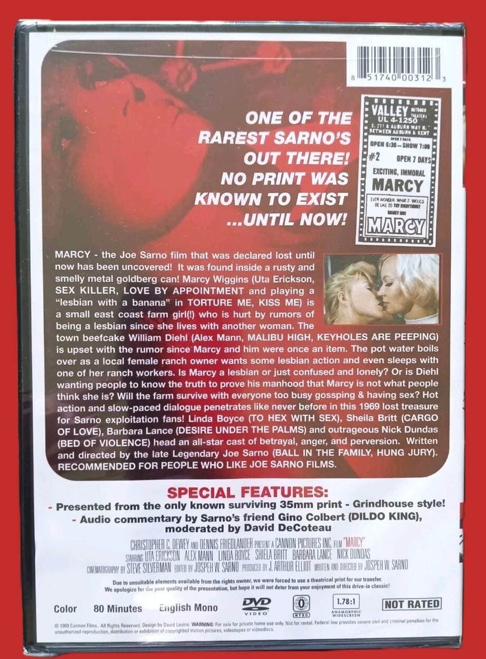 NEW RARE OOP CODE RED JOSEPH W. SARNO UTA ERICKSON MARCY CULT MOVIE DVD ...