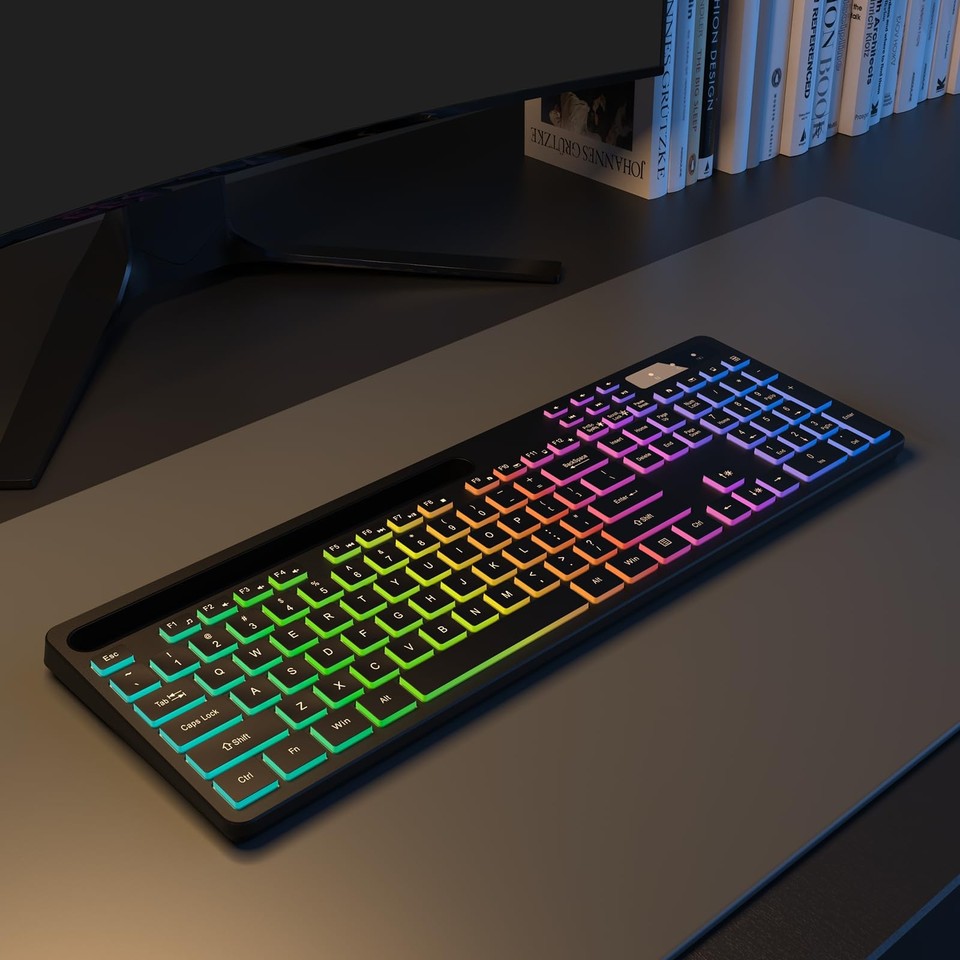 Wireless Keyboard with 7-Color RGB Backlit, Full-Size Computer Keyboard ...