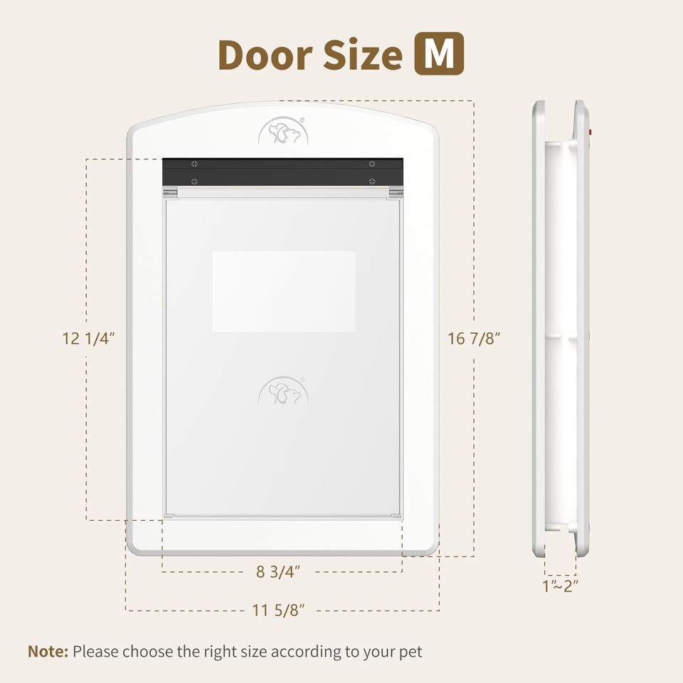 White Frame Dog Door, Plastic Doggy Door with Sliding Lock Panel and ...
