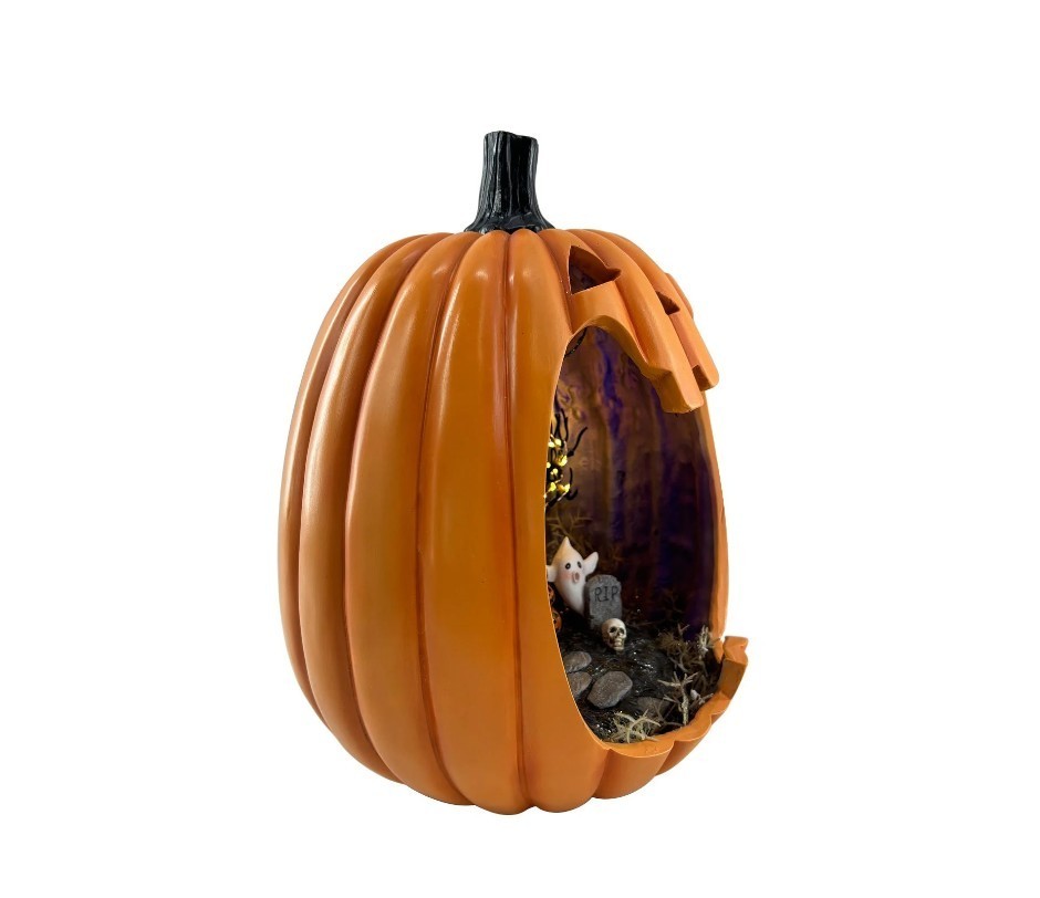 13.75" Pre-Lit Pumpkin Scene Halloween Decoration with LED Lights ...