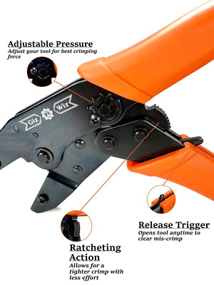 GIZWIZ Interchangeable RF Coax Ratchet Crimper 2 Die Sets RG58 RG59 RG8 ...