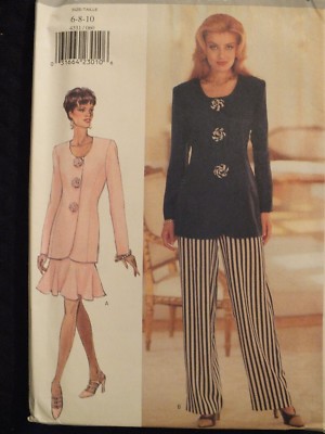 OOP BUTTERICK 4331 MS Fitted Top Flared Skirt & Pants PATTERN 6-8-10/12 ...