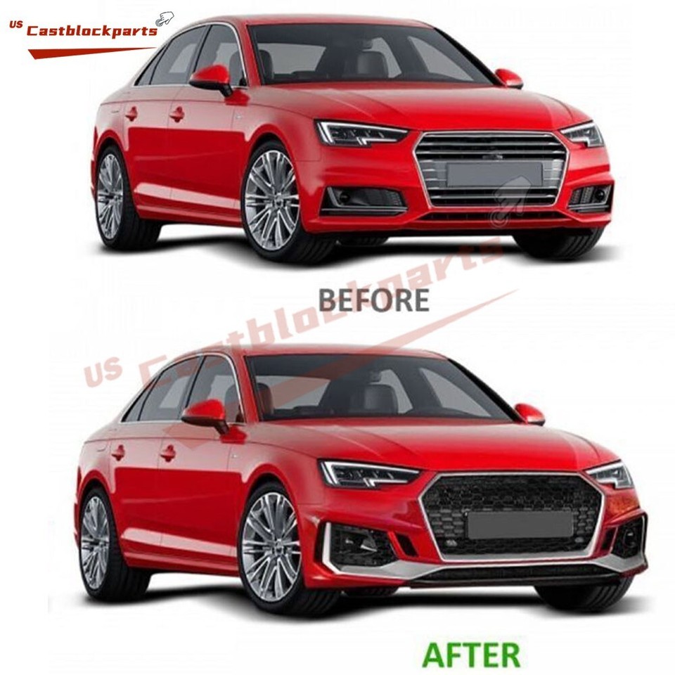 NEW RS4 FRONT BUMPER+GRILLE FOR 2017 2018 2019 Audi A4 FACELIFT BODY ...