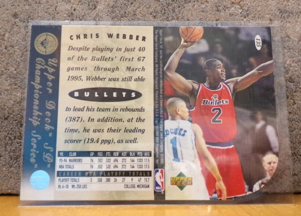BASKETBALL CARD CHRIS WEBBER UPPER DECK CHAMPIONSHIP SERIES WASHINGTON ...