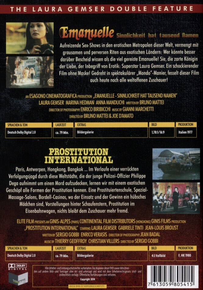 The Laura Gemser Double Feature - Emanuelle - Prostitution Internati (2 ...