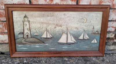 Lighthouse Sailboat and Ocean Rustic Framed Print Signed Jay Zinn | eBay
