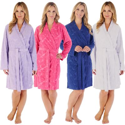 Slenderella Towelling Robe Floral Embossed Wrap Towel Dressing Gown ...