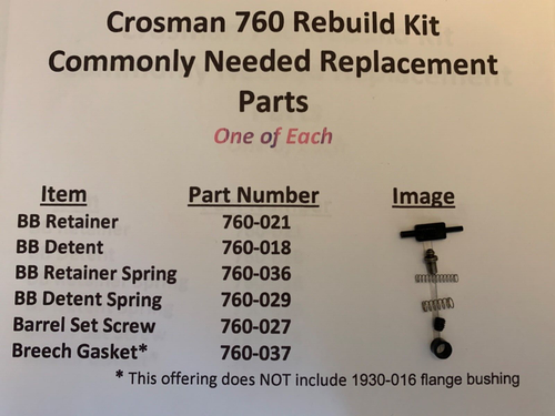 Crosman 760 - Rebuild Kit - 760-021 760-018 760-036 760-029, 760-027 ...