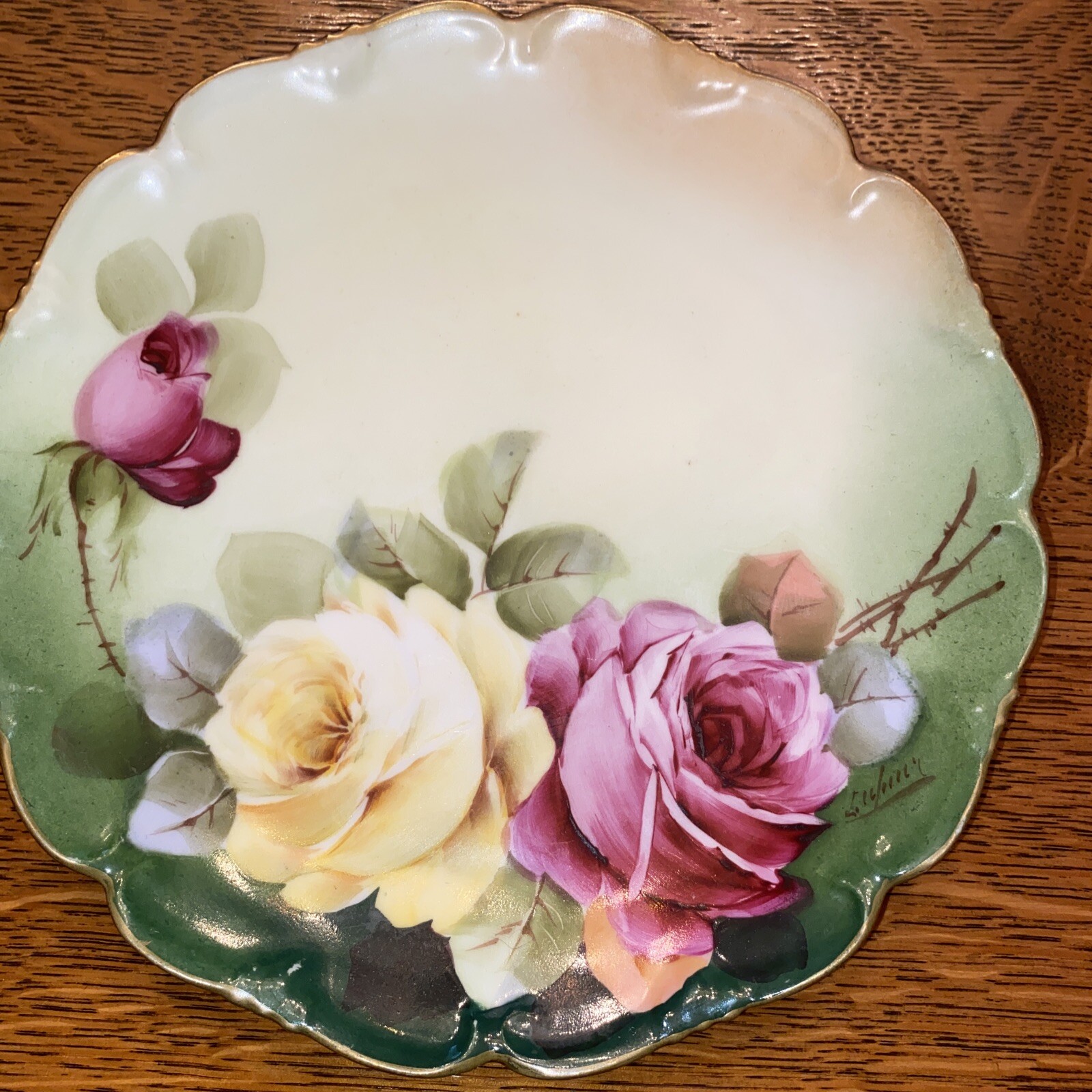 Antique Hand Painted Vienna Austria Plate: Roses, Scalloped, Gold ...