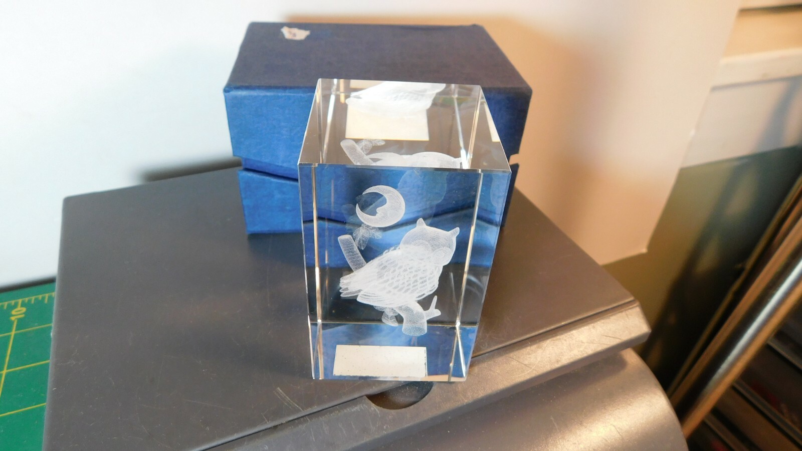 Heritage OWLCrystal Owl on Limb w/Crescent Moon Owl inside Cut Crystal ...