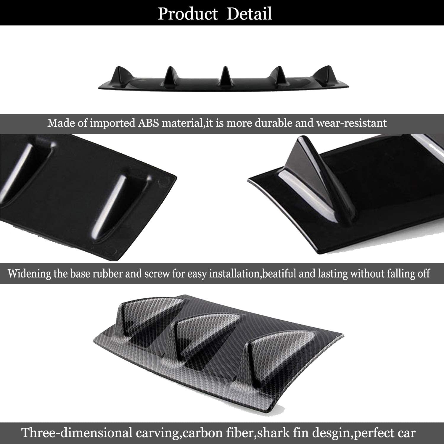Universal Carbon Look Rear Lower Bumper Diffuser Fin Spoiler Lip Wing ...