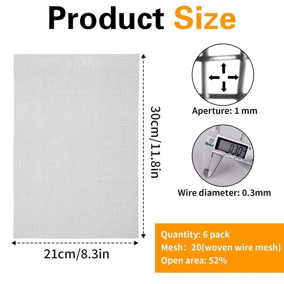 6 Pack 12×8 Inch Wire Mesh Screen, 20 Stainless Steel Mesh, Sturdy No ...