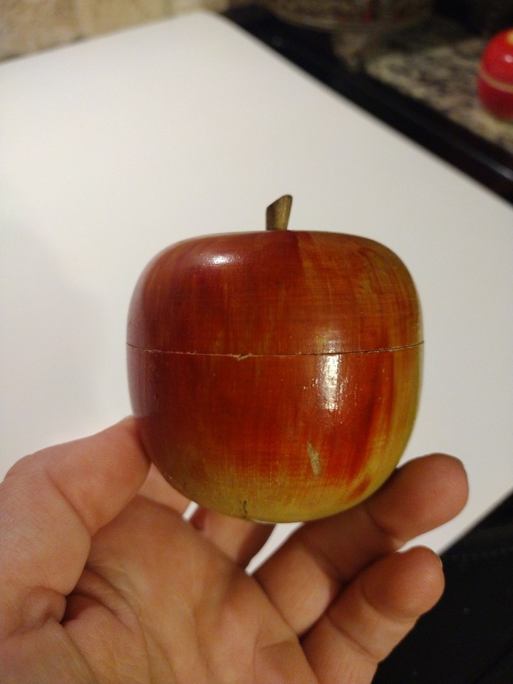Vintage Japan Miniature Wood Apple Trinket Box Dollhouse Miniature Tea ...