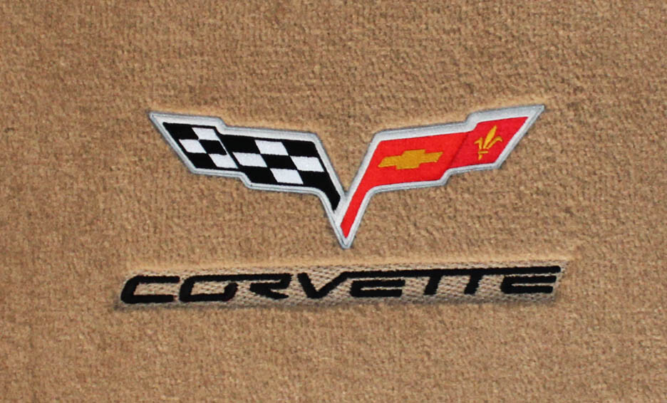 2005-2007 Corvette Floor Mats Tan Set of 2 | Embroidered Flag Emblem ...