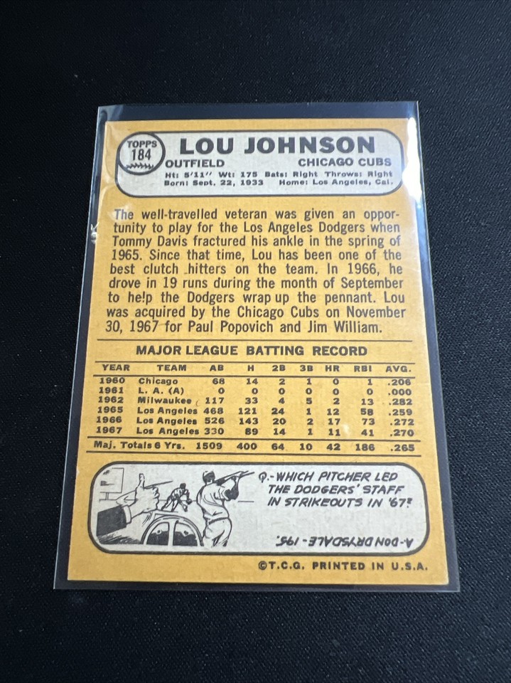 1968 Topps #184 Lou Johnson Cubs EX *8z | eBay