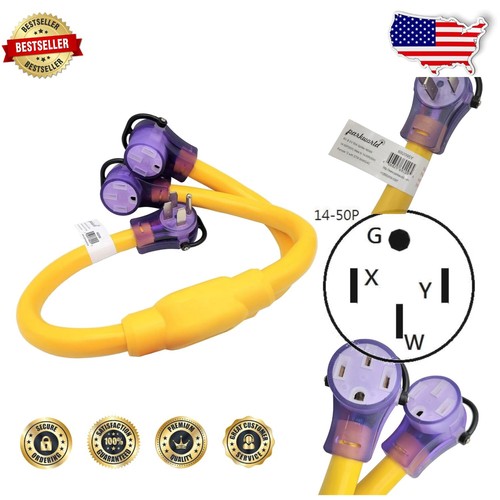 3FT Yellow Heavy-Duty RV 50 AMP Splitter - Dual 14-50R with Lighted ...
