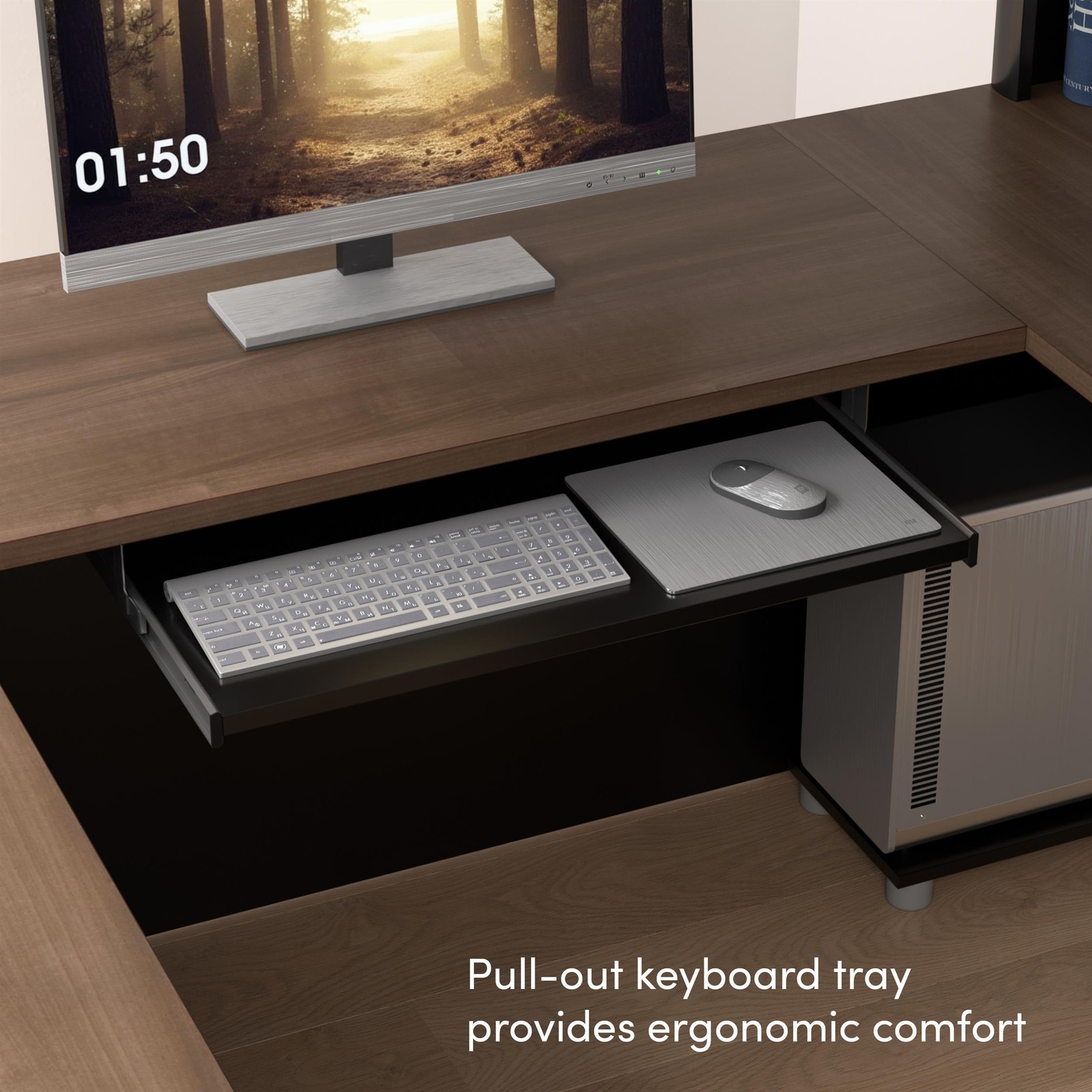 Connexion L Shaped Desk with Hutch in Antigua and Black - Engineered ...