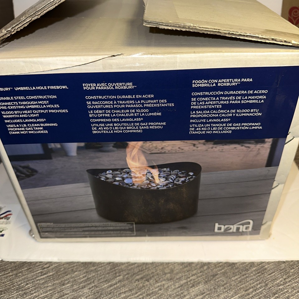 NIB Bond Roxbury Tabletop Gas Firebowl Umbrella Hole steel Table Fire ...