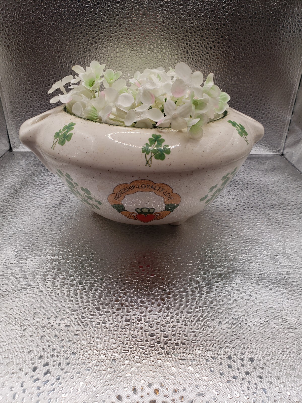 Ceramic Spectrum White Planter Specks W/Shamrock Design handpainted vtg ...